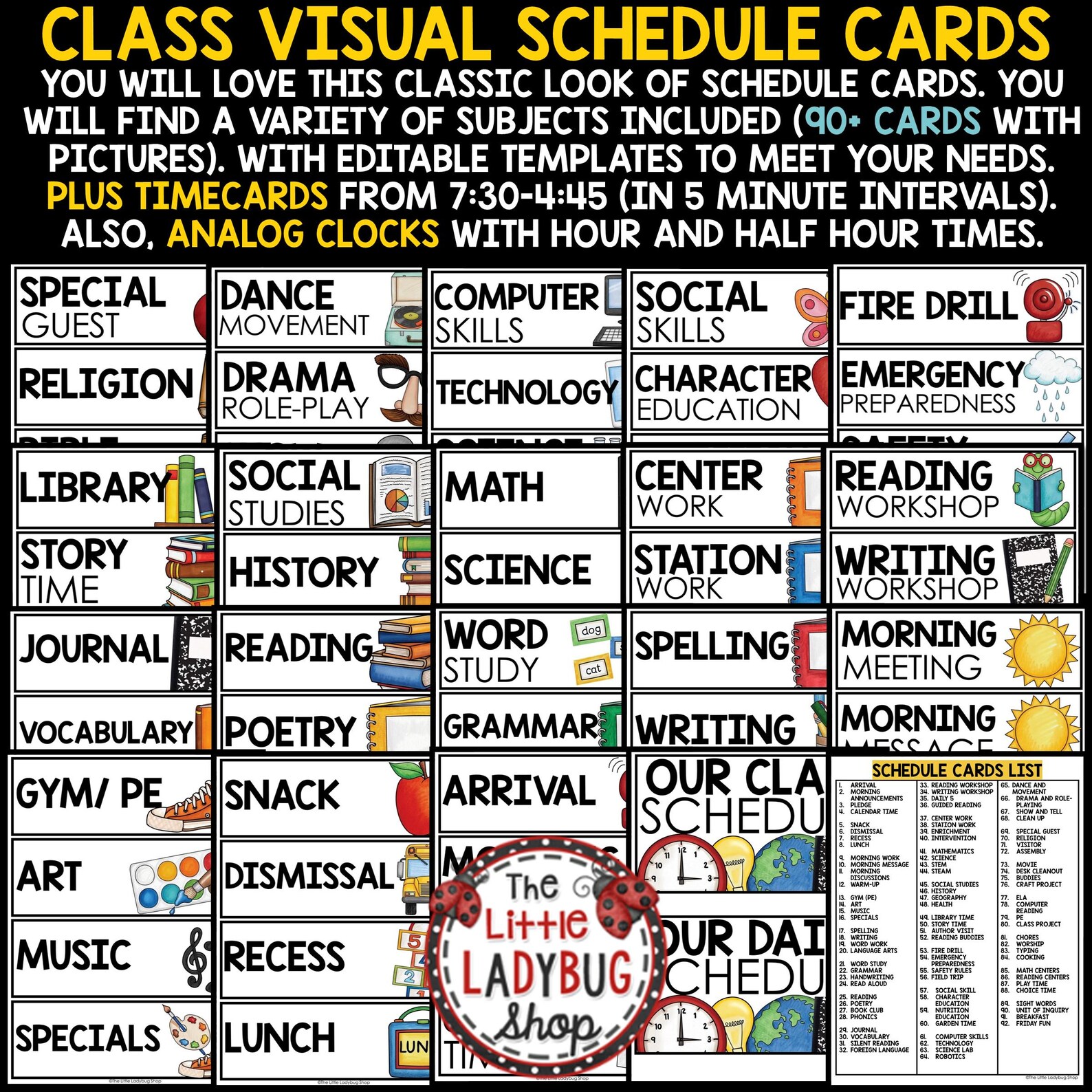 Class Daily Visual Schedule Cards Templates With Pictures | Daily ...