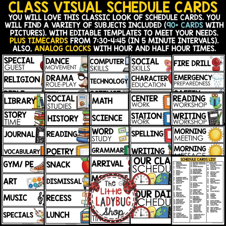 Class Daily Visual Schedule Cards Templates With Pictures | Daily ...