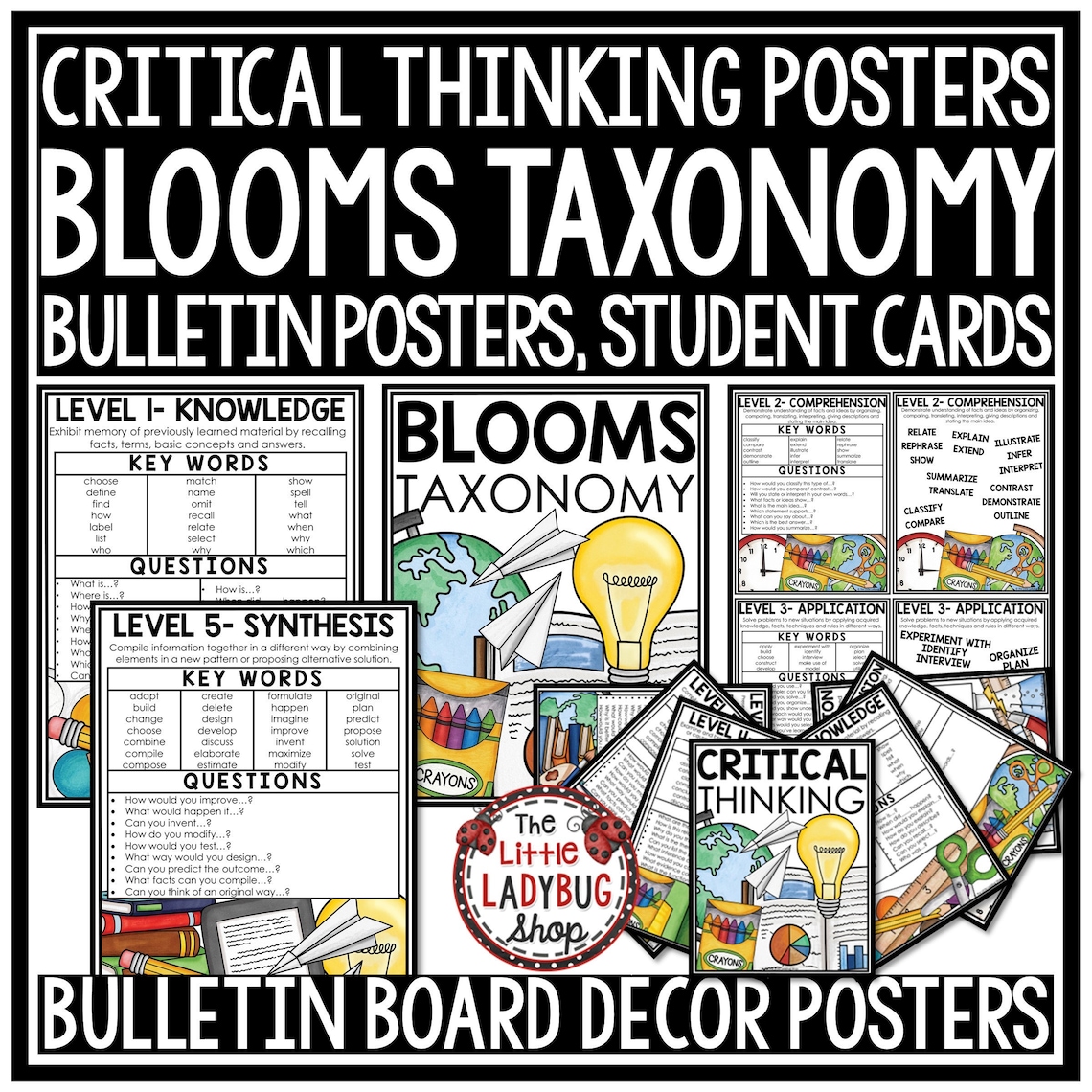 Blooms Taxonomy Posters Anchor Charts | Blooms Taxonomy Questions Chart ...
