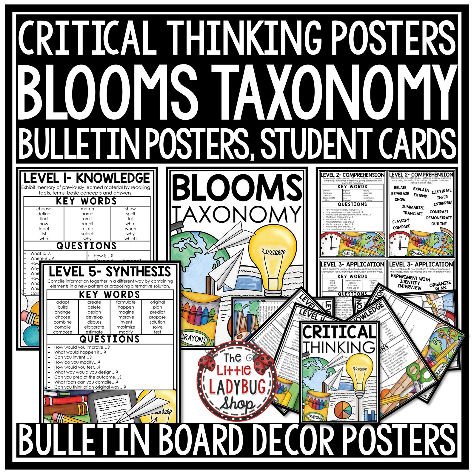 Blooms Taxonomy Posters Anchor Charts | Blooms Taxonomy Questions Chart ...