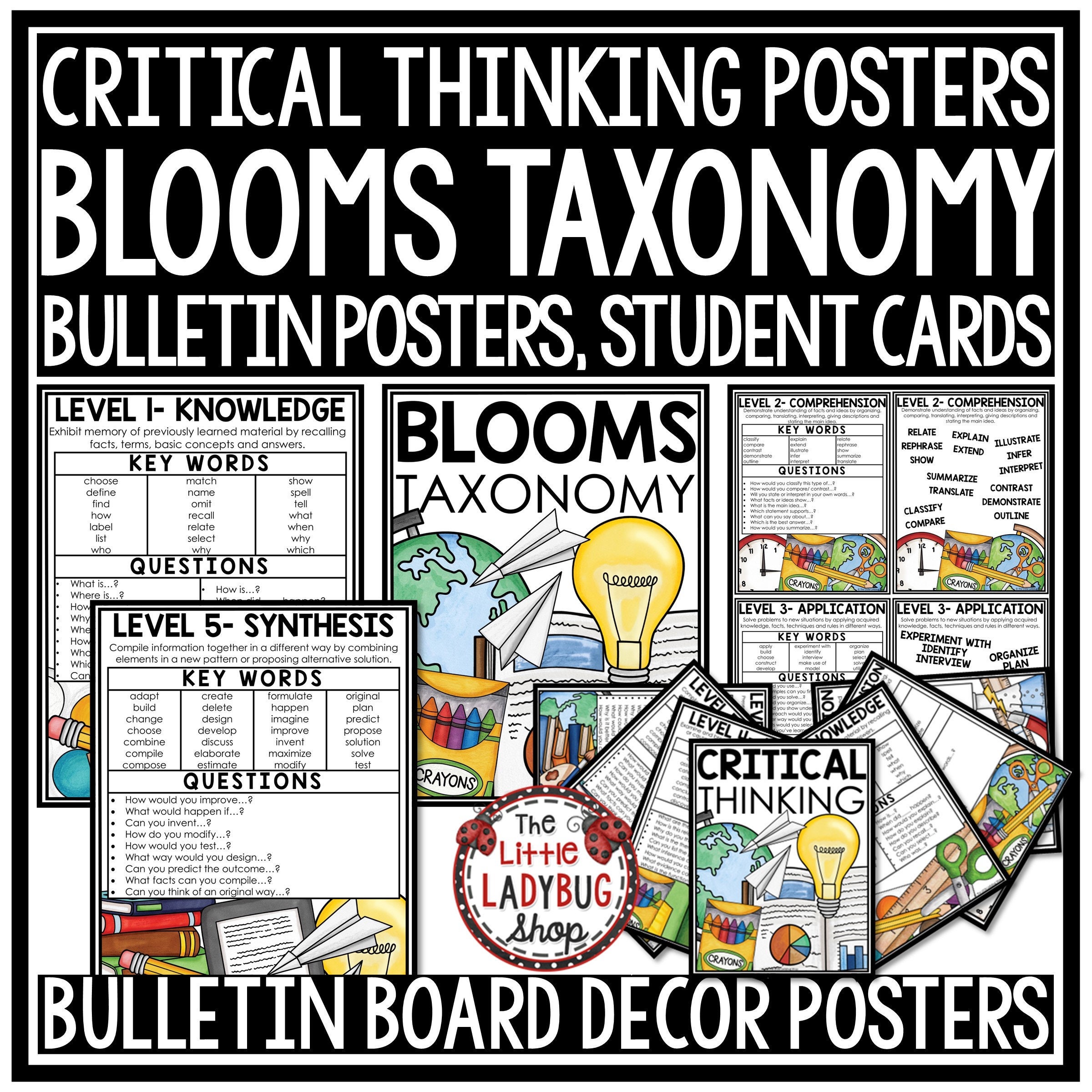 Blooms Taxonomy Posters Anchor Charts | Blooms Taxonomy Questions Chart ...