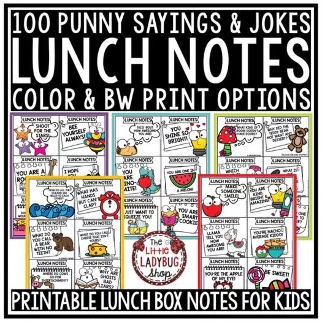 100 Punny Sayings & Jokes Lunch Box Notes for Kids | Printable Instant ...