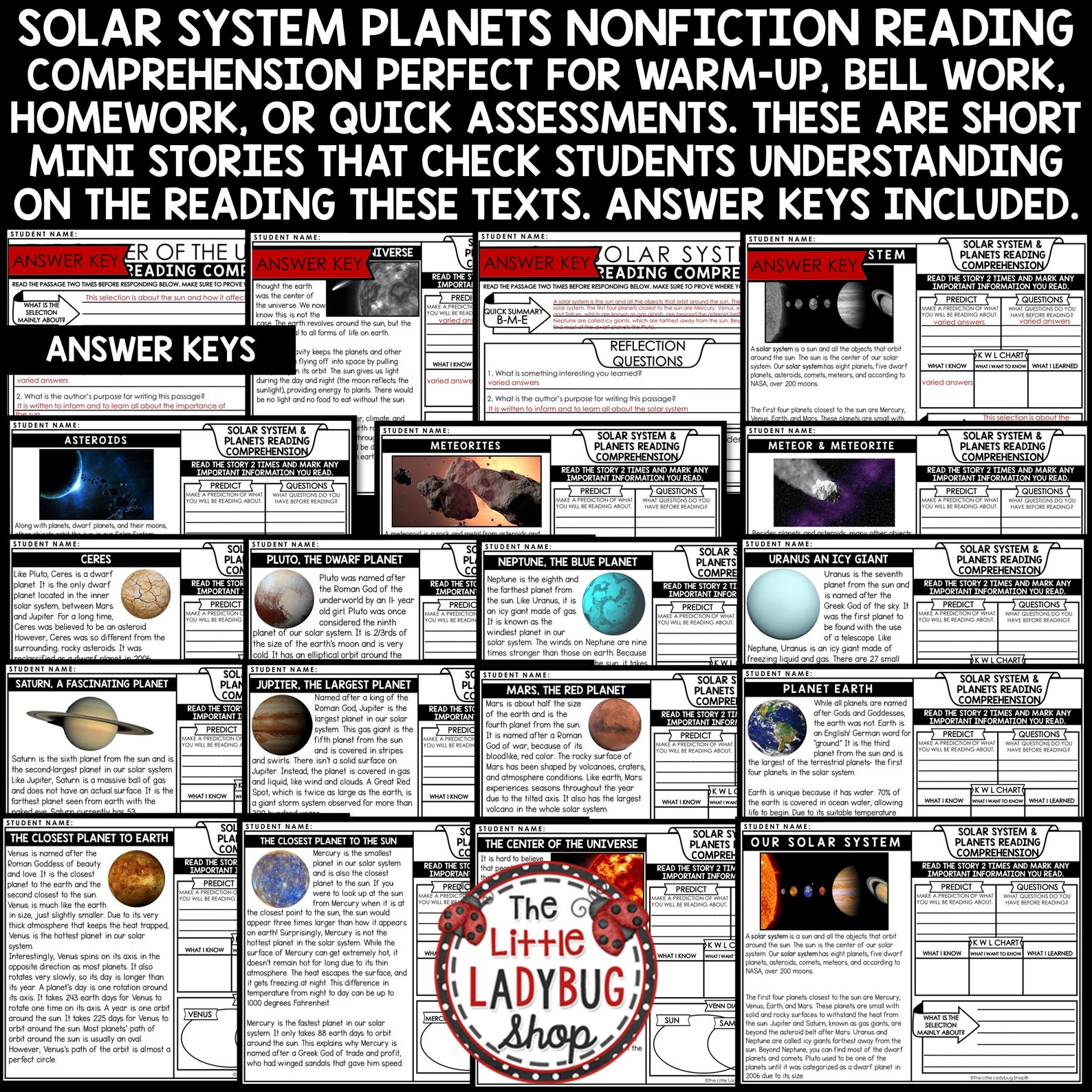 Solar System Reading Passages | Planets Reading Comprehension Passages ...