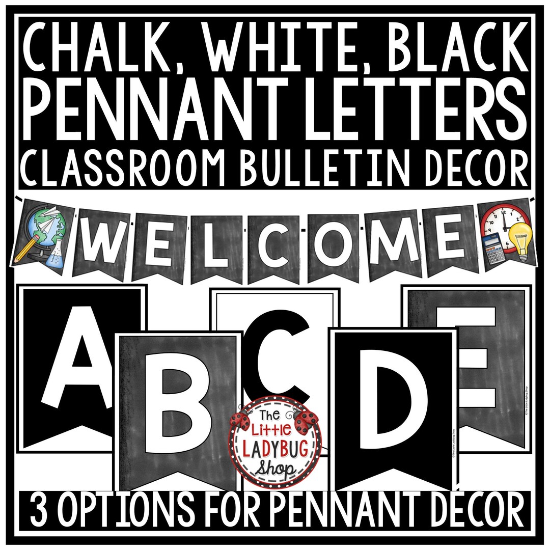 Black and White Chalkboard Letters Banner | Black White Bulletin Board ...