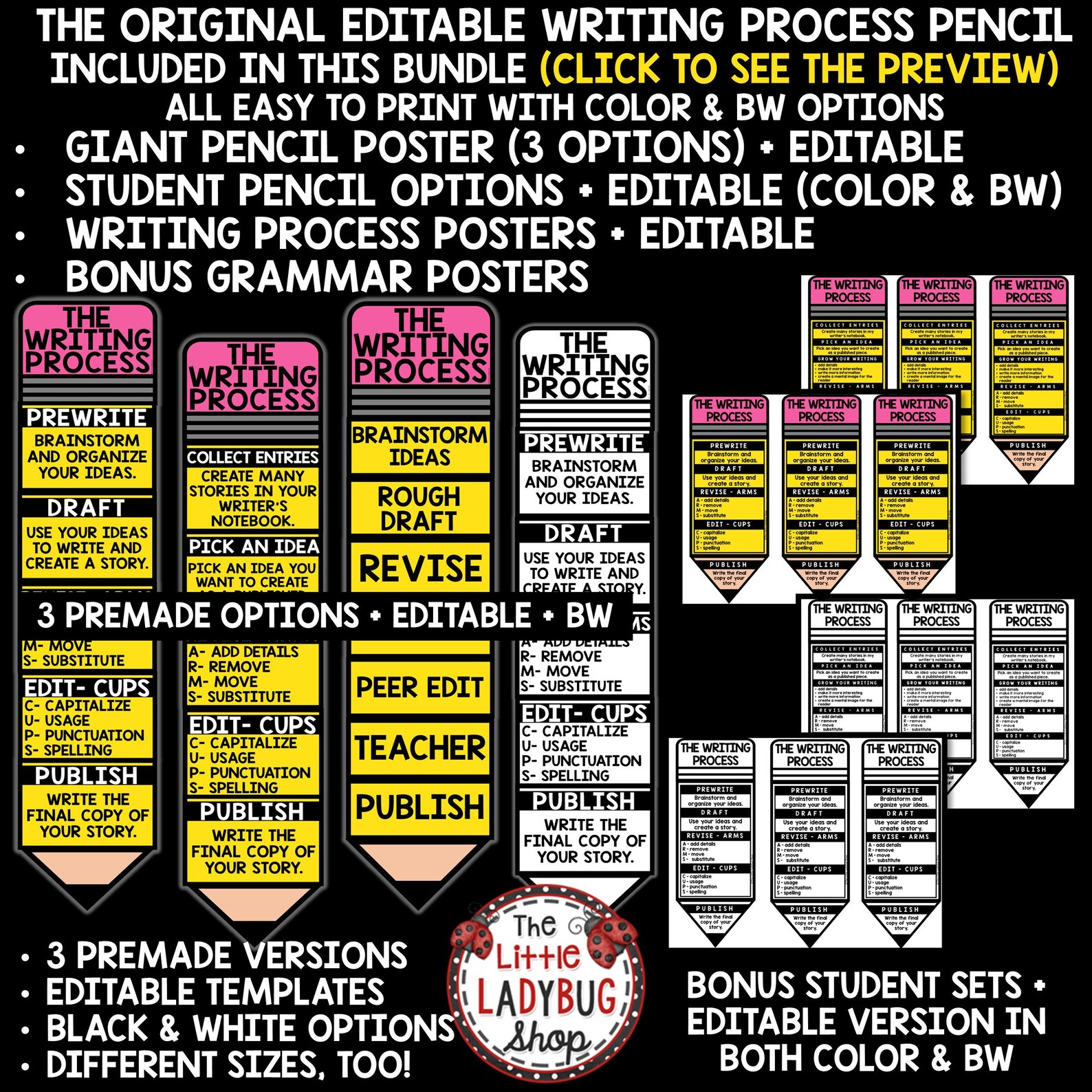 Writing Process Pencil Poster | Back to School Bulletin Board | Giant ...