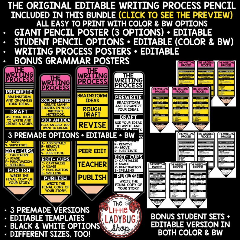 Writing Process Pencil Poster | Back to School Bulletin Board | Giant ...