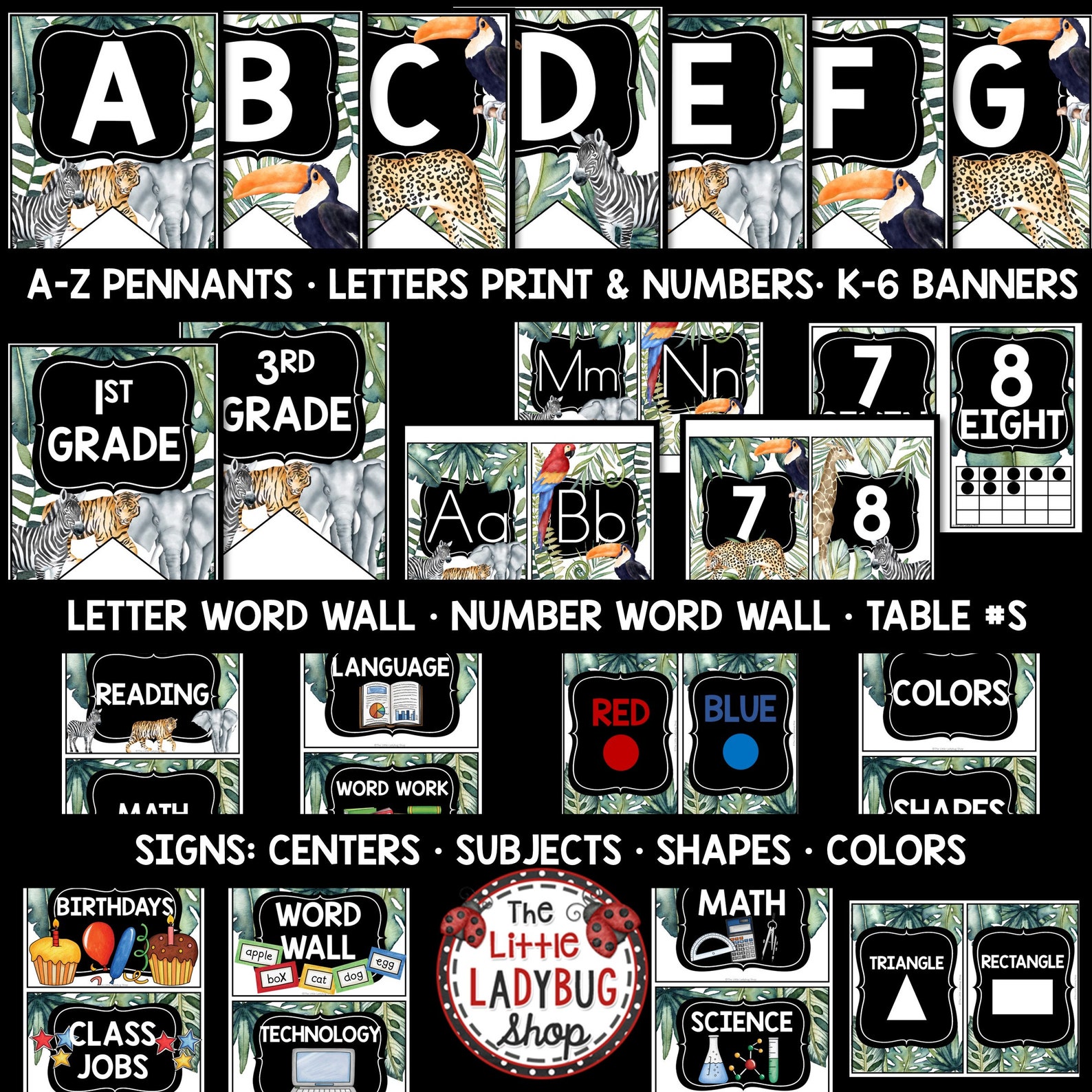 Tropical Jungle Classroom Decor Bundle Safari Animal Jungle Tropical ...