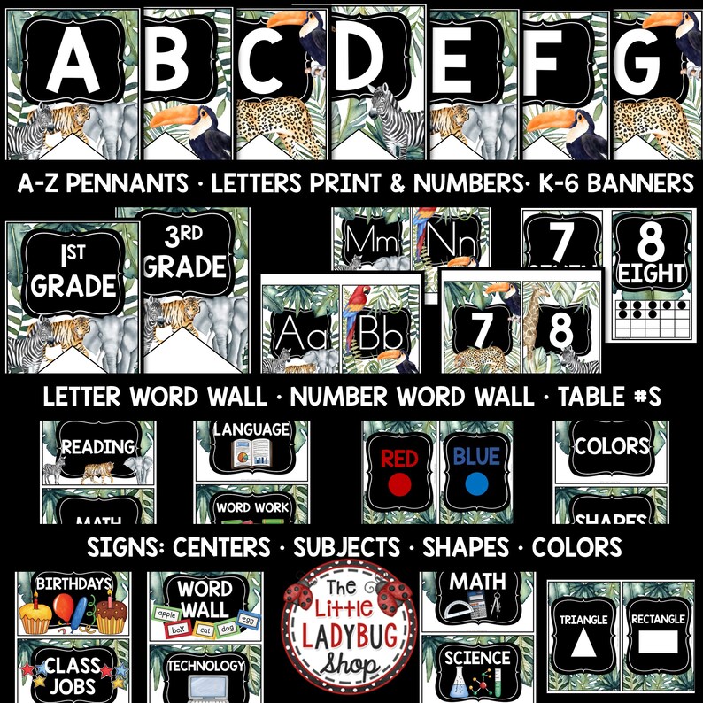 Tropical Jungle Classroom Decor Bundle | Safari Animal Jungle Tropical ...