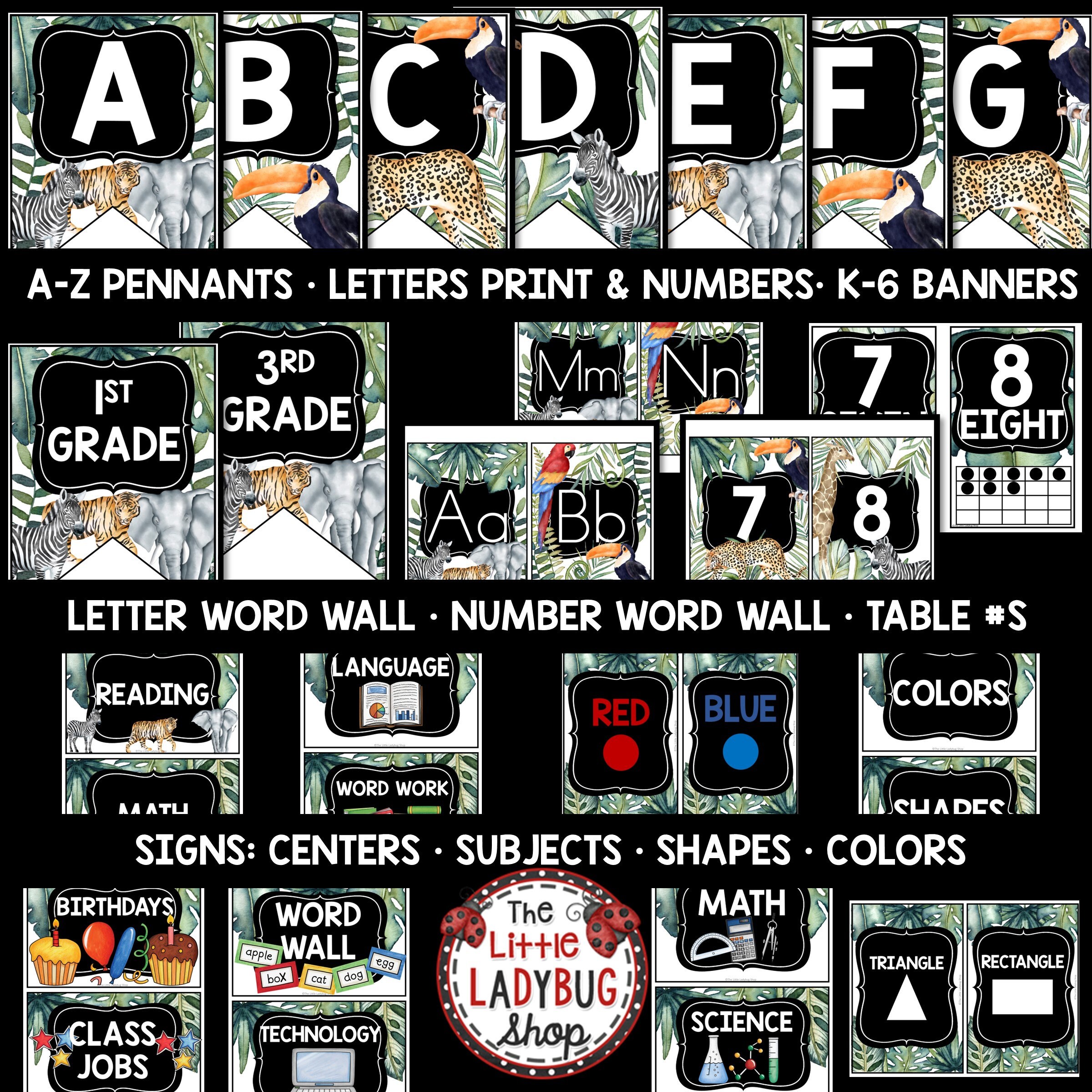 Tropical Jungle Classroom Decor Bundle | Safari Animal Jungle Tropical ...