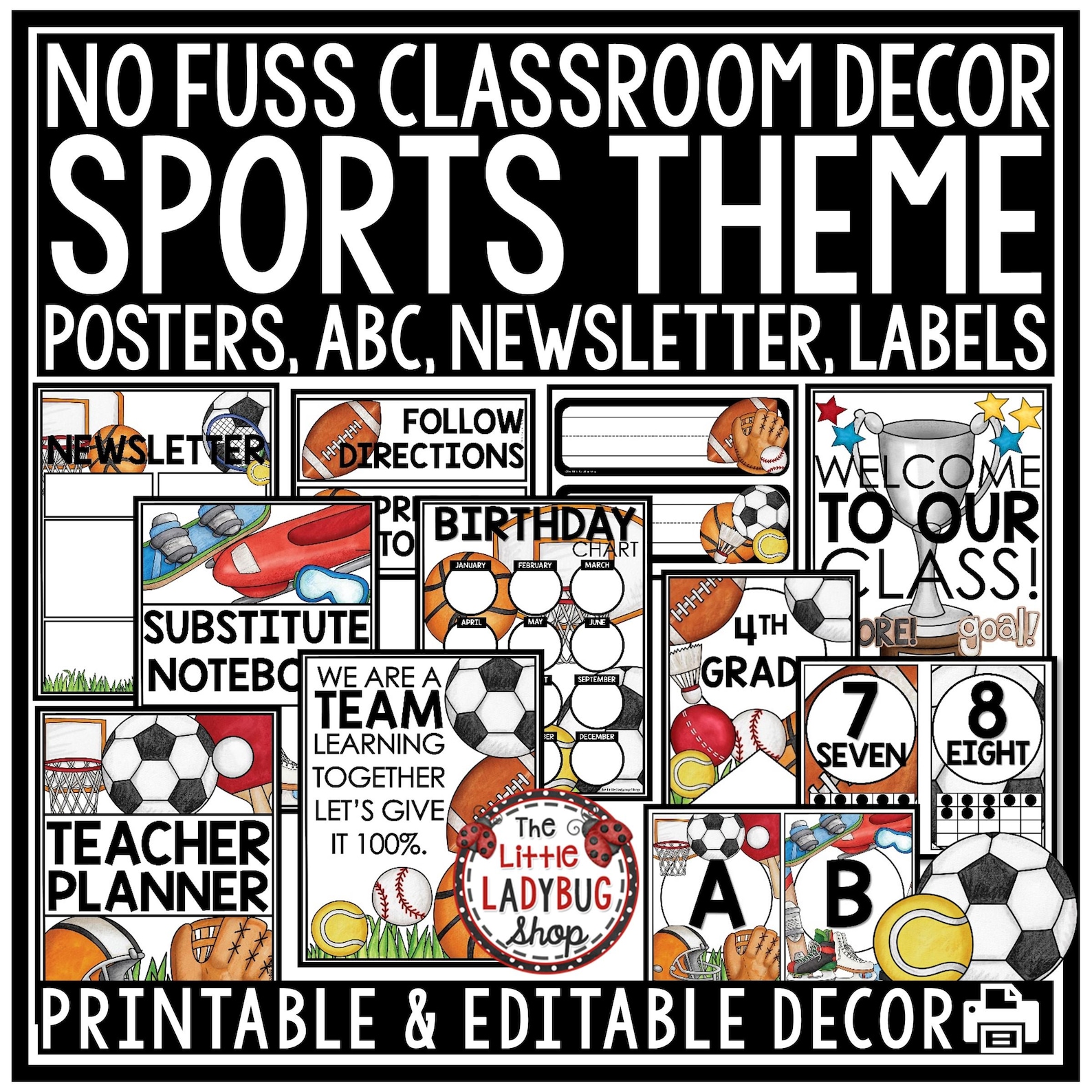 Sports Theme Classroom Decor Bundle | Sports Theme Motivational Quote ...