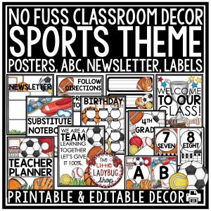Sports Theme Classroom Decor Bundle | Sports Theme Motivational Quote ...