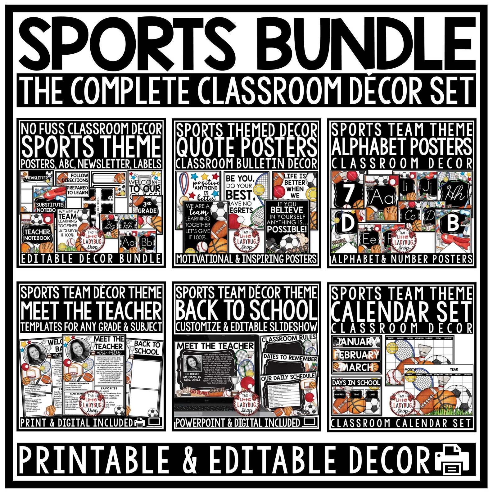 Sports Theme Classroom Decor Bundle | Sports Theme Motivational Quote ...