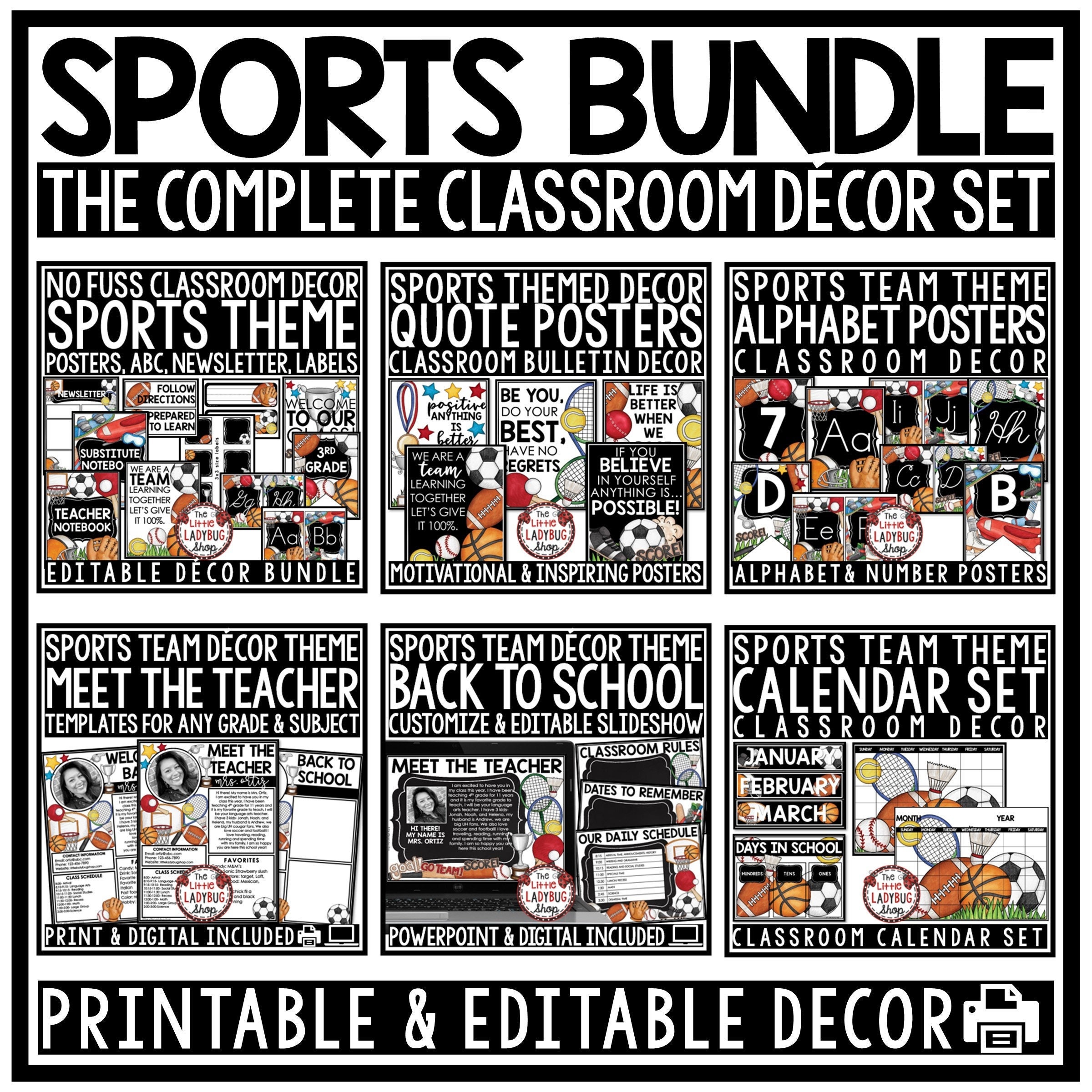 Sports Theme Classroom Decor Bundle | Sports Theme Motivational Quote ...