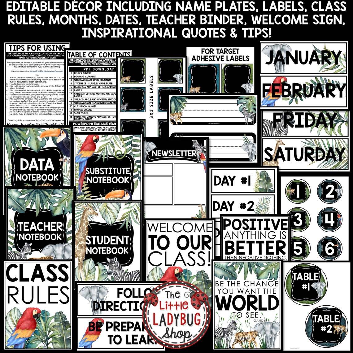 Tropical Jungle Classroom Decor Bundle | Safari Animal Jungle Tropical ...