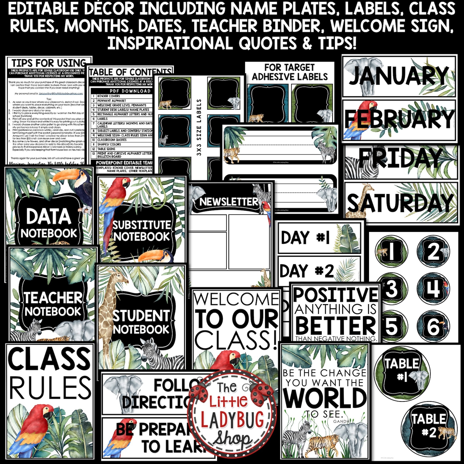 Tropical Jungle Classroom Decor Bundle Safari Animal Jungle Tropical ...