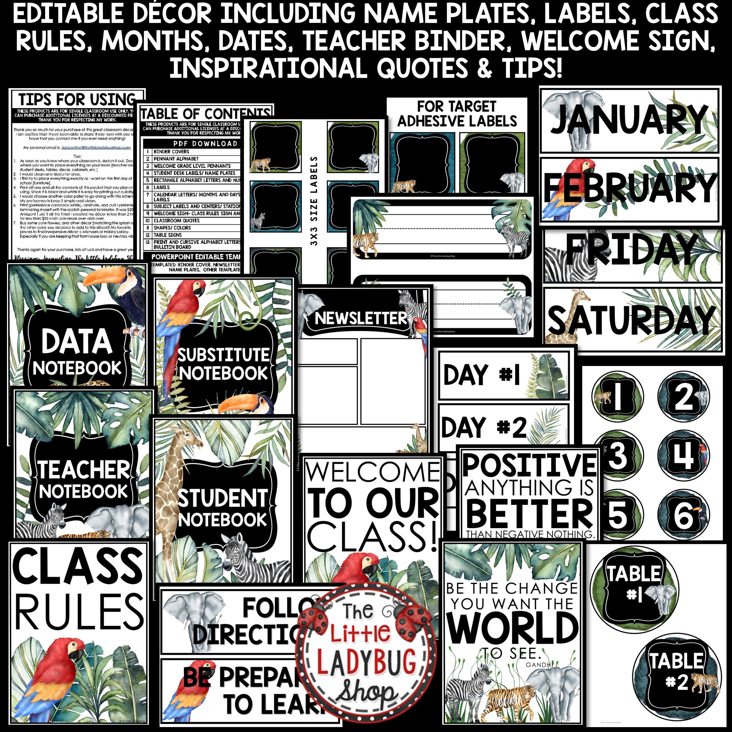 Tropical Jungle Classroom Decor Bundle Safari Animal Jungle Tropical ...