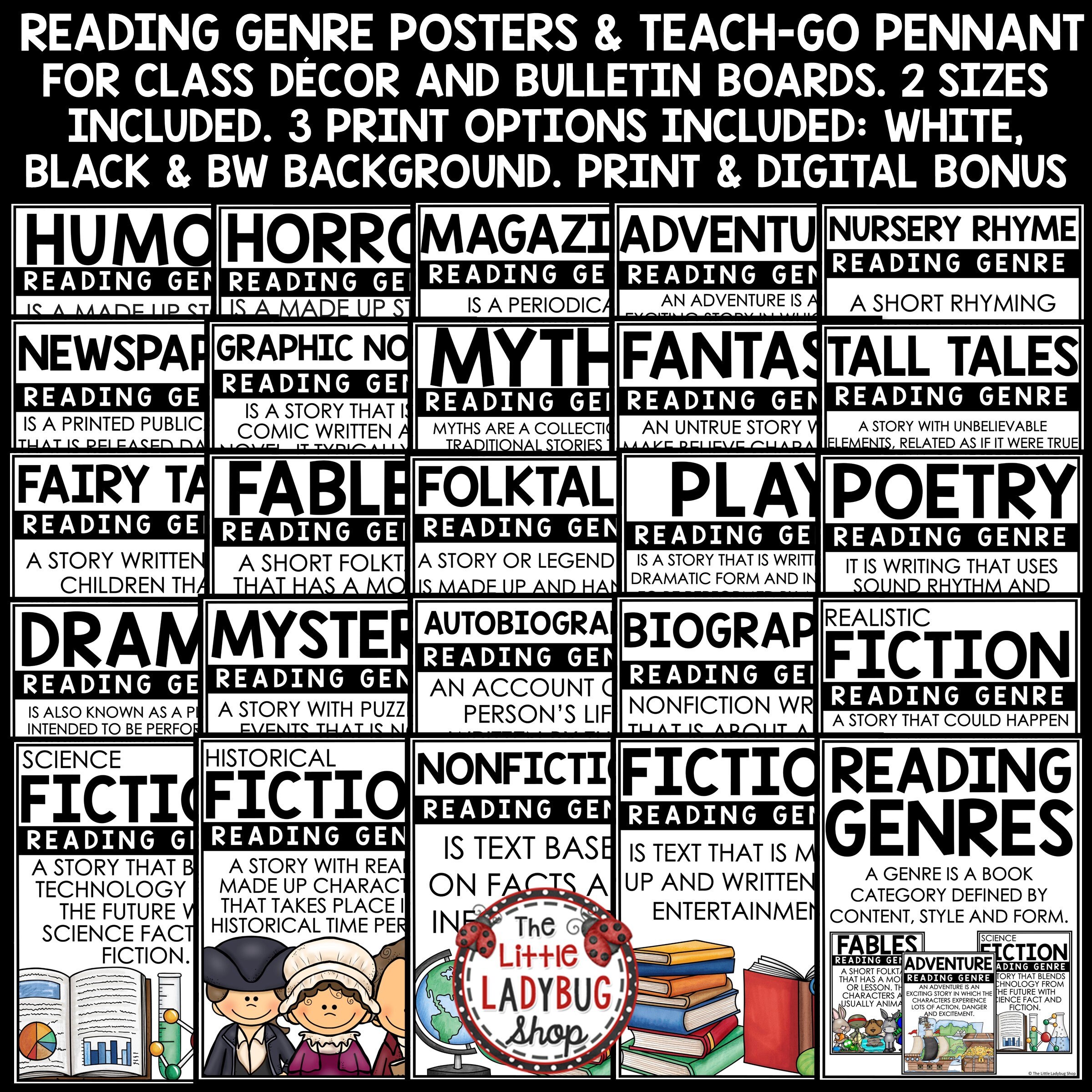 Reading Genre Posters | Classroom Library Decor | Reading Anchor Charts ...