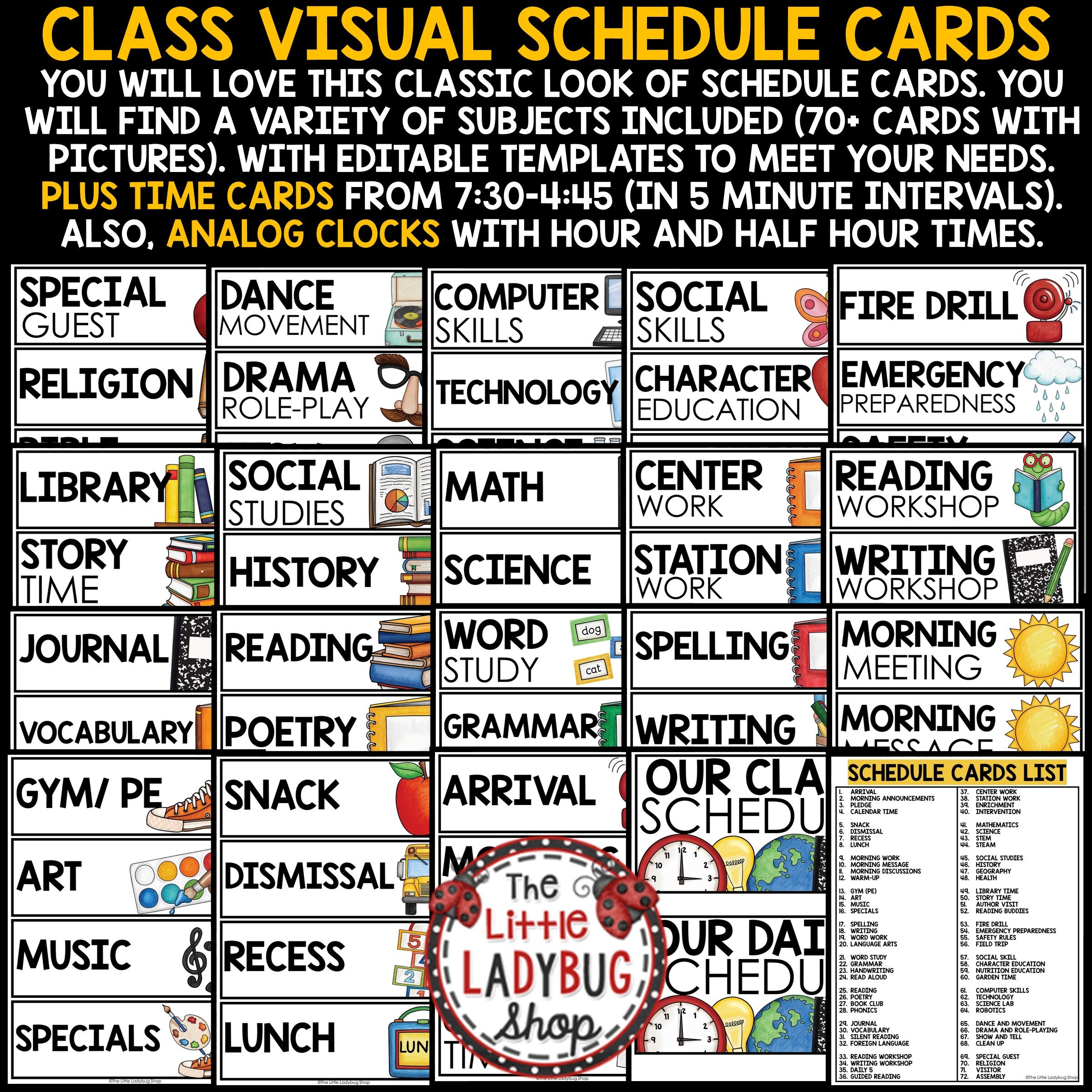 Class Daily Visual Schedule Cards Templates With Pictures | Daily ...