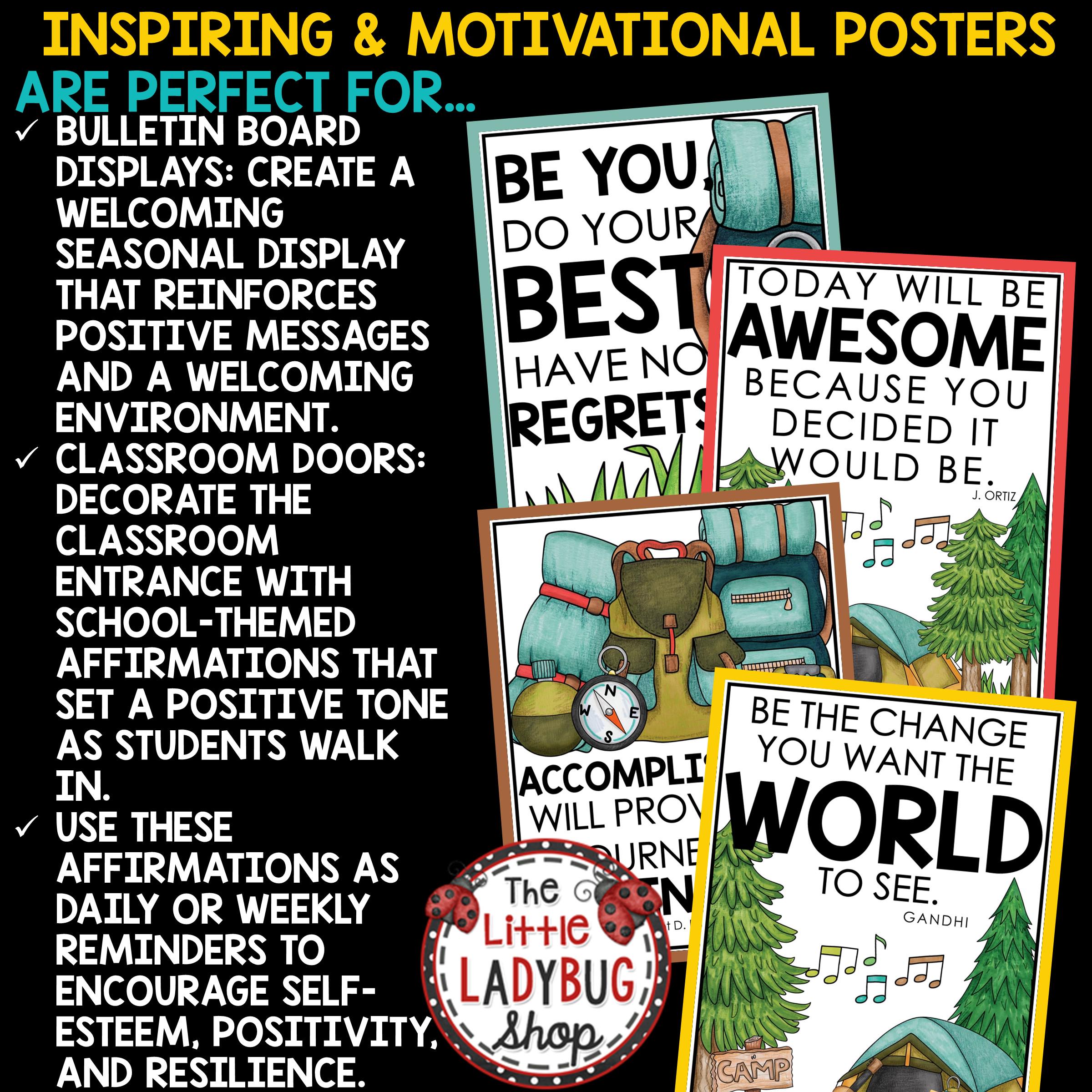 Camping Theme Classroom Decor Bulletin Board | Camp Motivational Quote ...