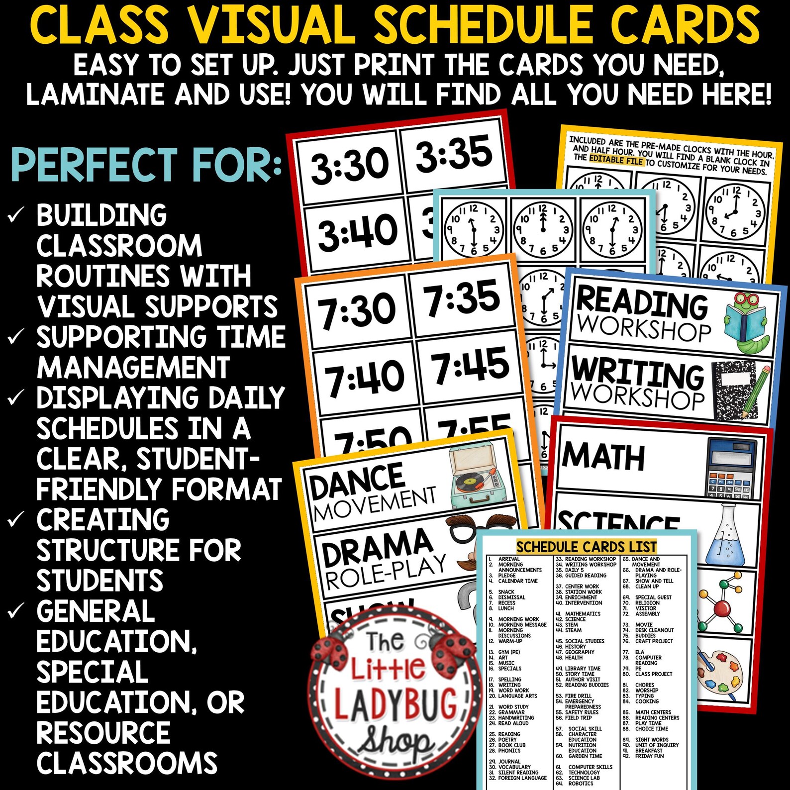 Class Daily Visual Schedule Cards Templates With Pictures | Daily ...