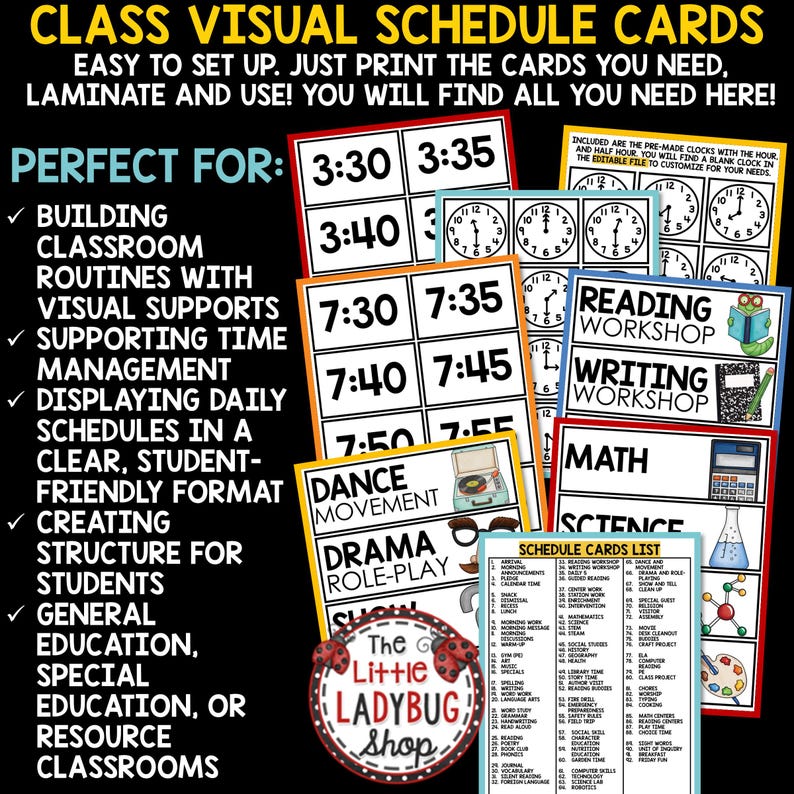 Class Daily Visual Schedule Cards Templates With Pictures | Daily ...