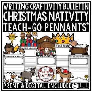 Christian Nativity Story Writing Prompts Bulletin Board | Nativity ...
