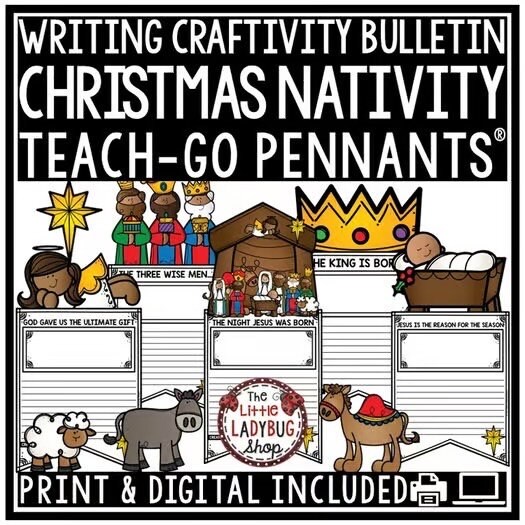 Christian Nativity Story Writing Prompts Bulletin Board | Nativity ...