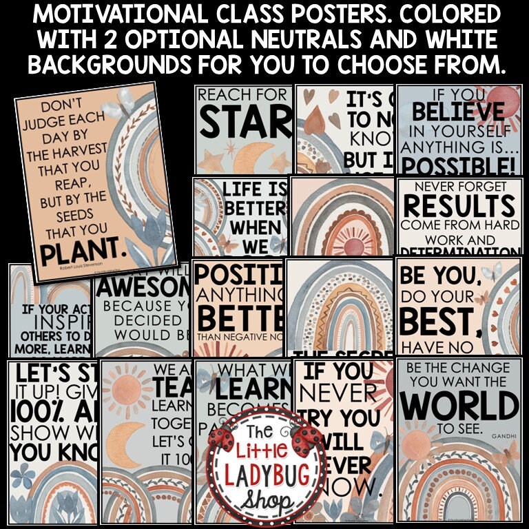 Boho Rainbow Theme Classroom Decor Bulletin Board | Boho Calm Nuetral ...