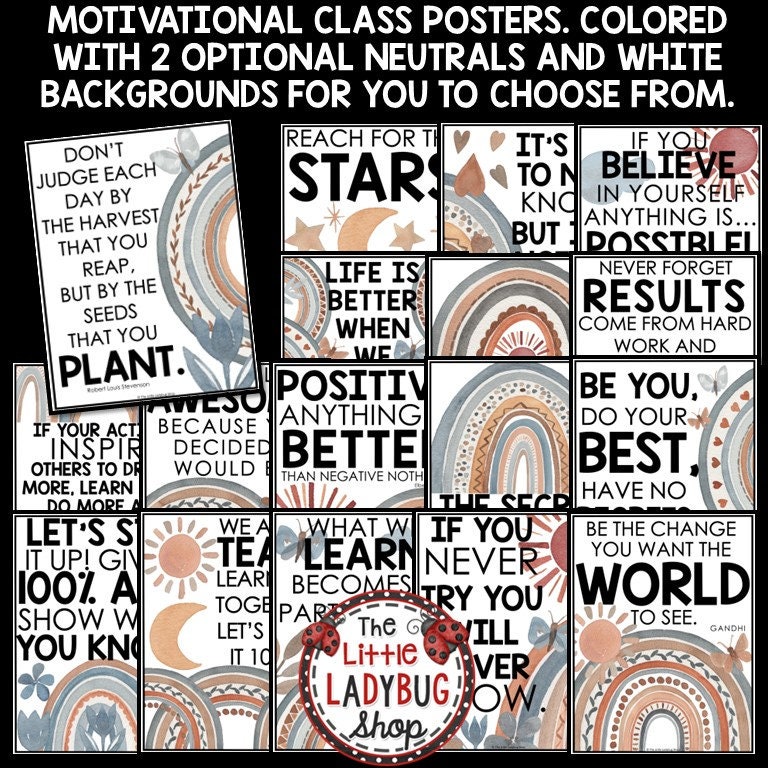 Boho Rainbow Theme Classroom Decor Bulletin Board | Boho Calm Nuetral ...