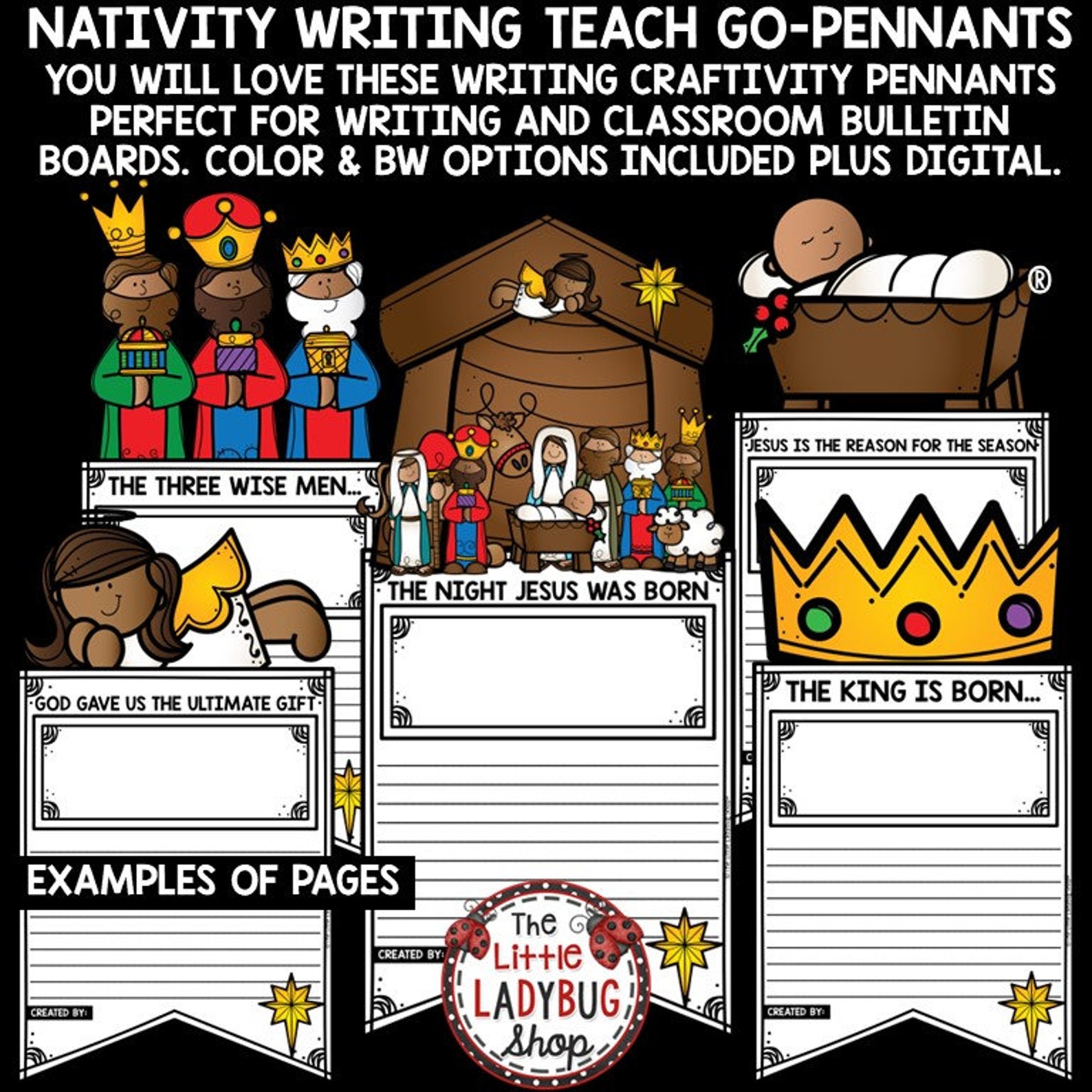 Christian Nativity Story Writing Prompts Bulletin Board | Nativity ...