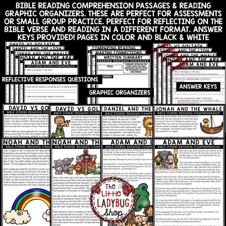 Christian Bible Stories Reading Passages Bible Study Worksheets ...