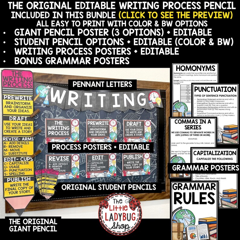 Writing Process Pencil Poster | Back to School Bulletin Board | Giant ...