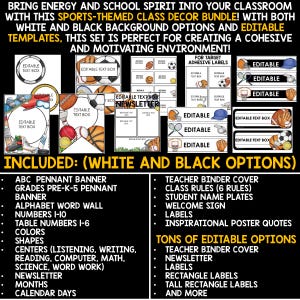 Sports Theme Classroom Decor Bundle | Sports Theme Motivational Quote ...
