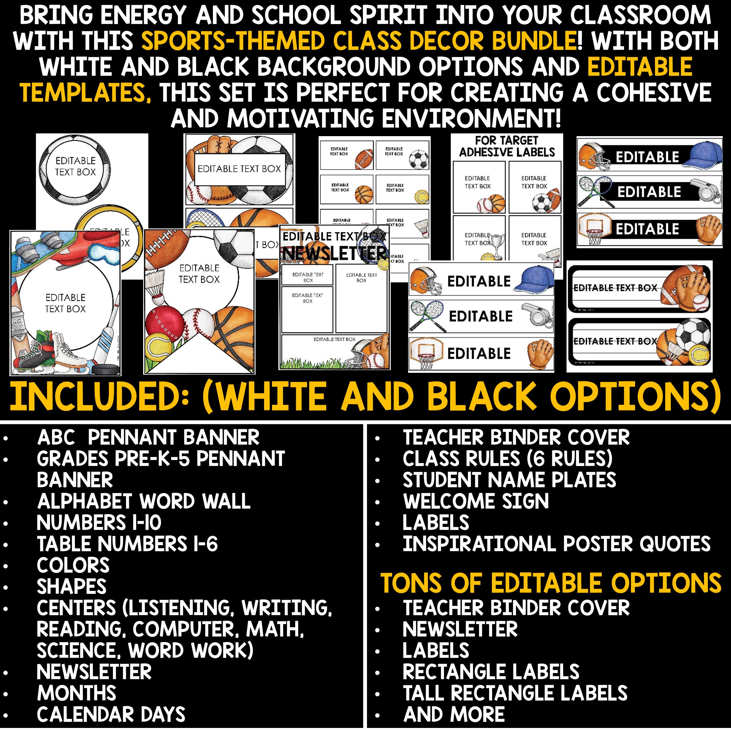 Sports Theme Classroom Decor Bundle | Sports Theme Motivational Quote ...
