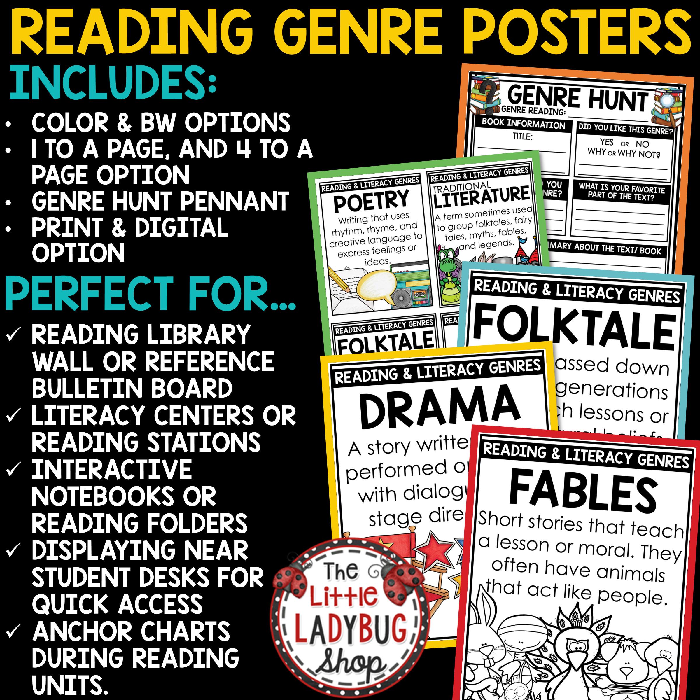 Reading Genre Posters | Classroom Library Decor | Reading Anchor Charts ...