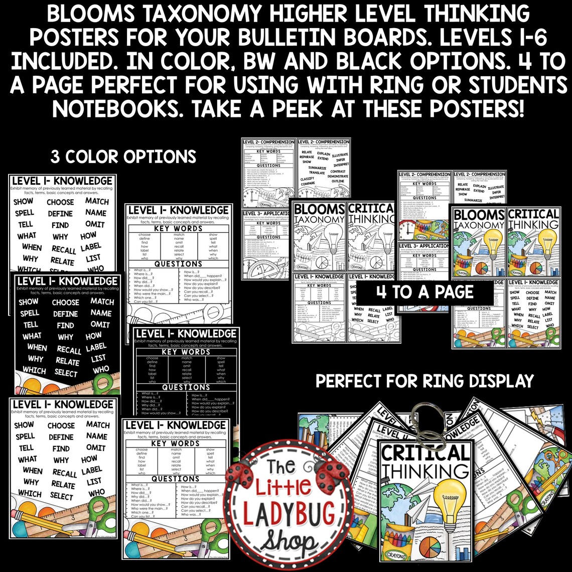 Blooms Taxonomy Posters Anchor Charts | Blooms Taxonomy Questions Chart ...