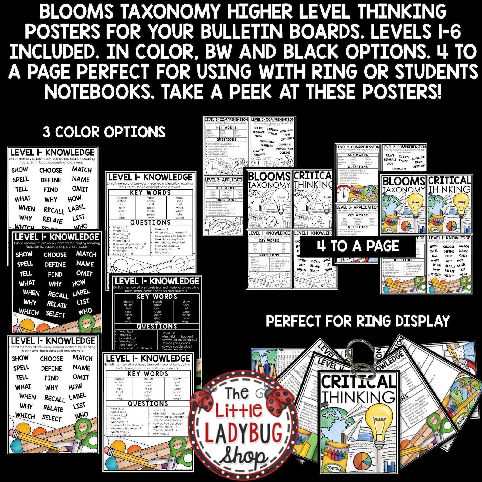 Blooms Taxonomy Posters Anchor Charts | Blooms Taxonomy Questions Chart ...