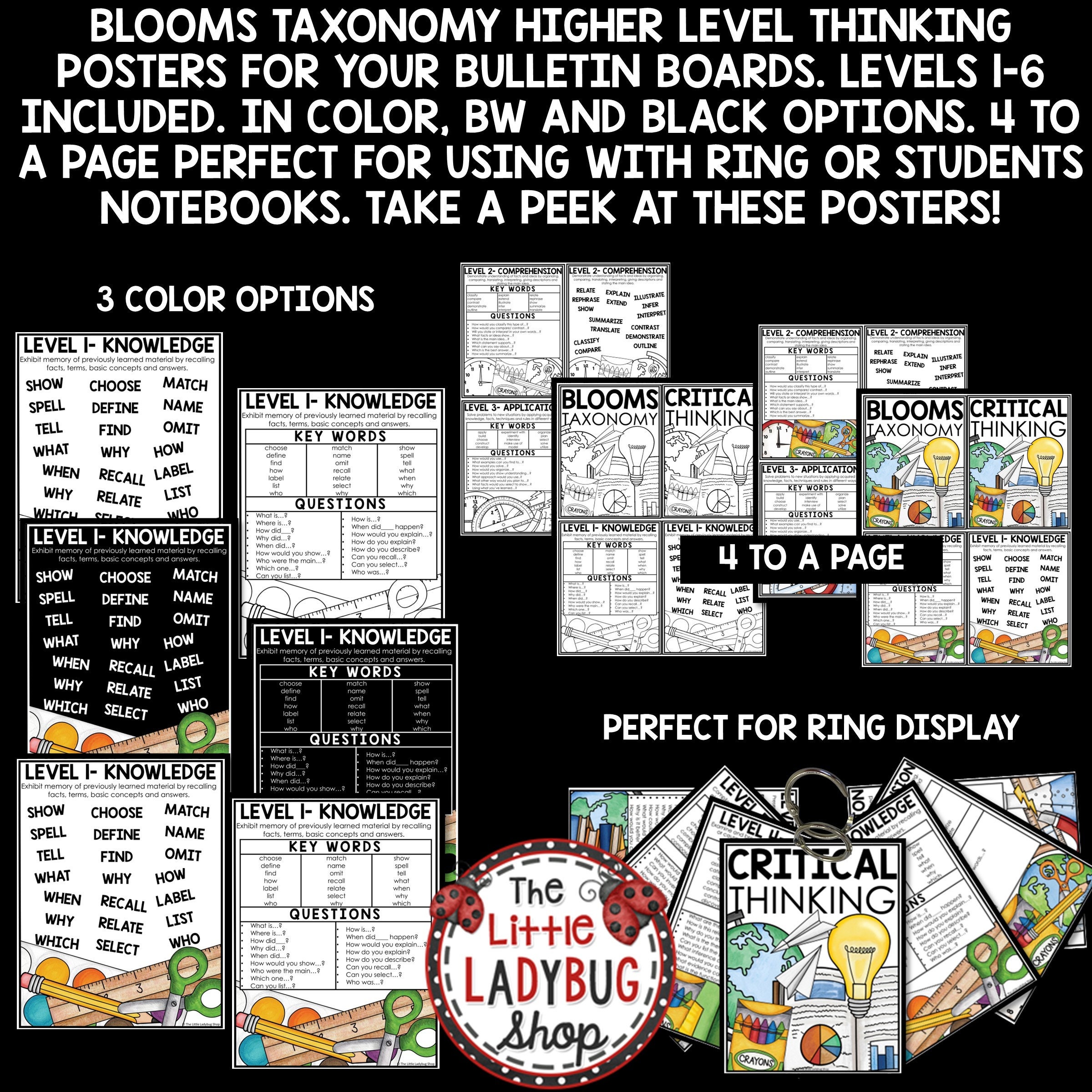 Blooms Taxonomy Posters Anchor Charts | Blooms Taxonomy Questions Chart ...