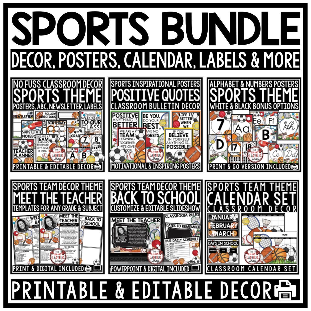 Sports Theme Classroom Decor Bundle | Sports Theme Motivational Quote ...