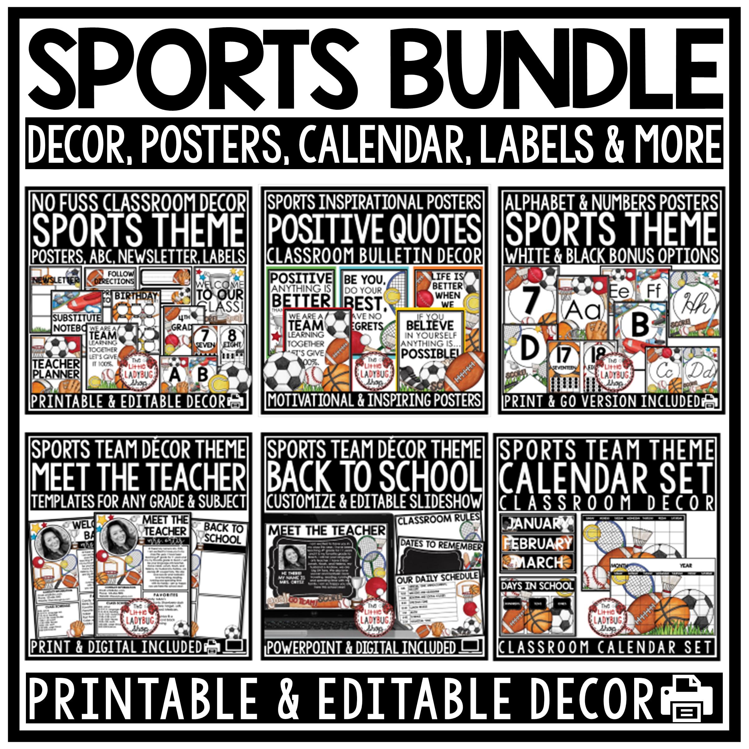 Sports Theme Classroom Decor Bundle | Sports Theme Motivational Quote ...