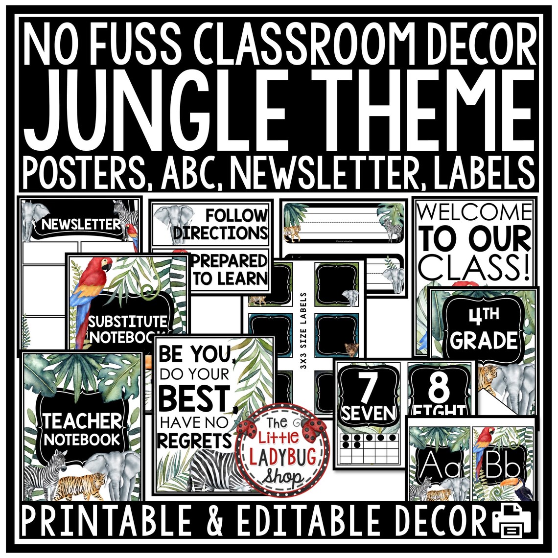 Tropical Jungle Classroom Decor Bundle | Safari Animal Jungle Tropical ...