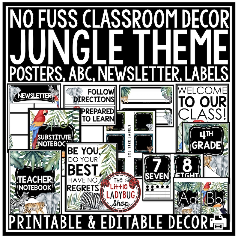 Tropical Jungle Classroom Decor Bundle | Safari Animal Jungle Tropical ...