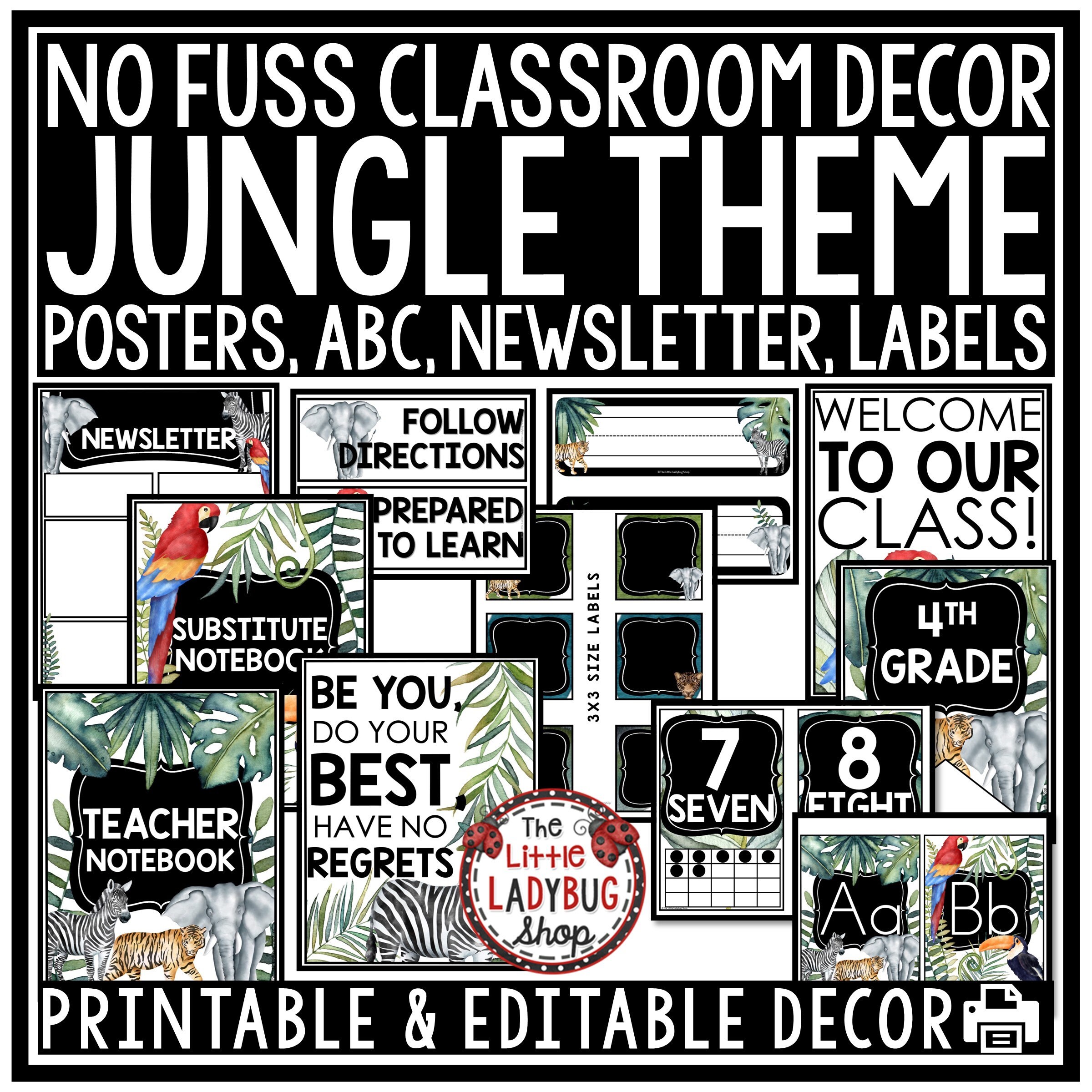 Tropical Jungle Classroom Decor Bundle | Safari Animal Jungle Tropical ...