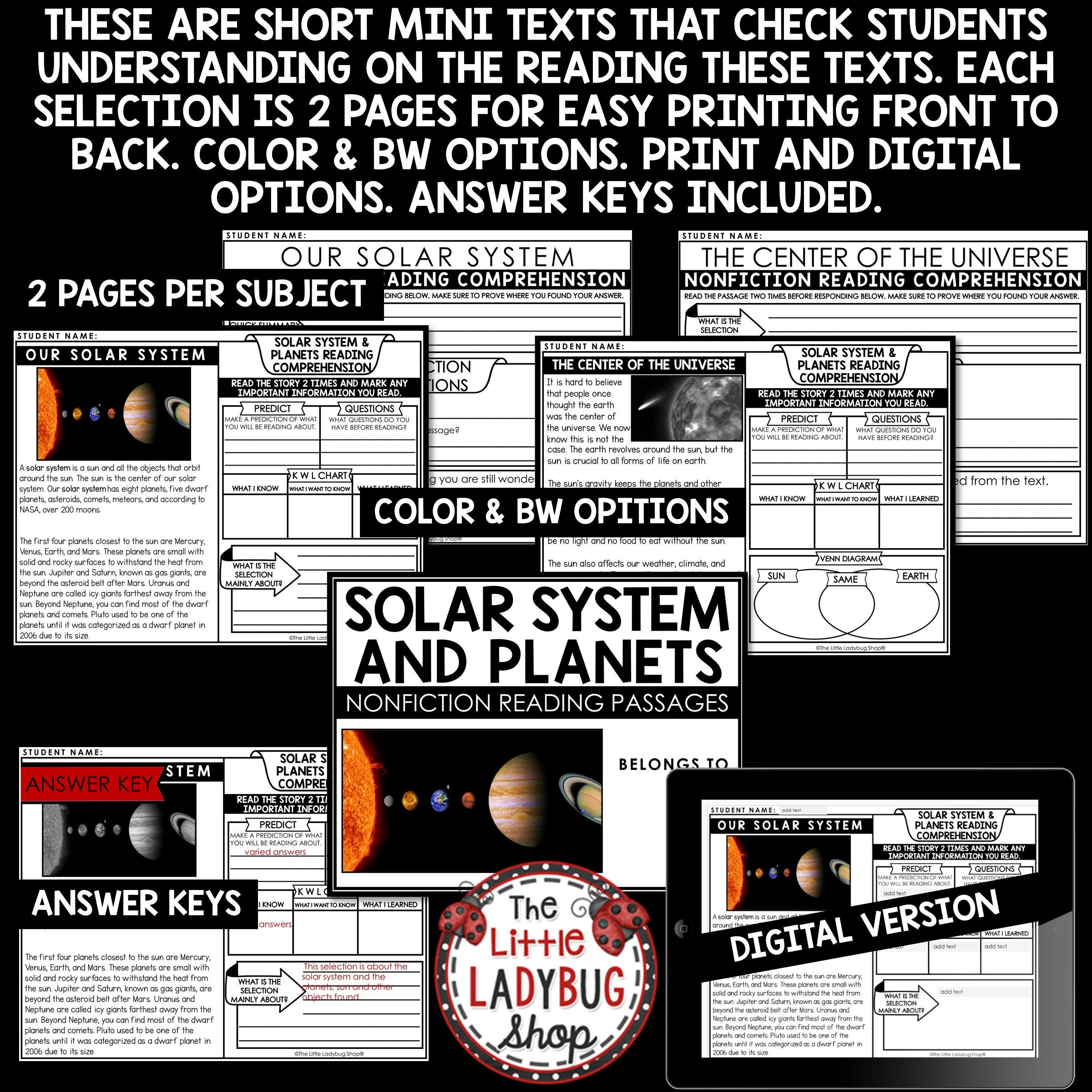 Solar System Reading Passages | Planets Reading Comprehension Passages ...