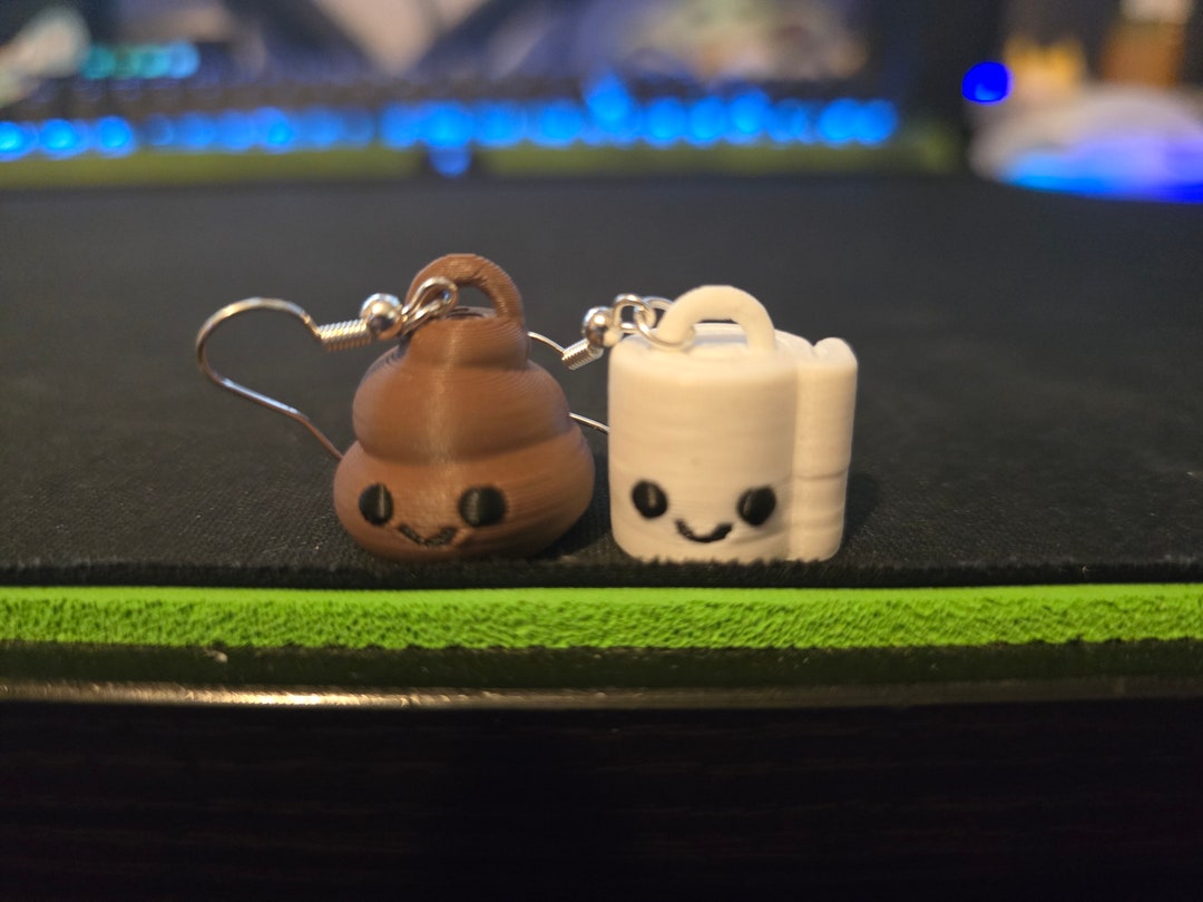Quirky 3D Printed Poo & Loo Roll Dangle Earrings Fun and Unique Jewelry ...