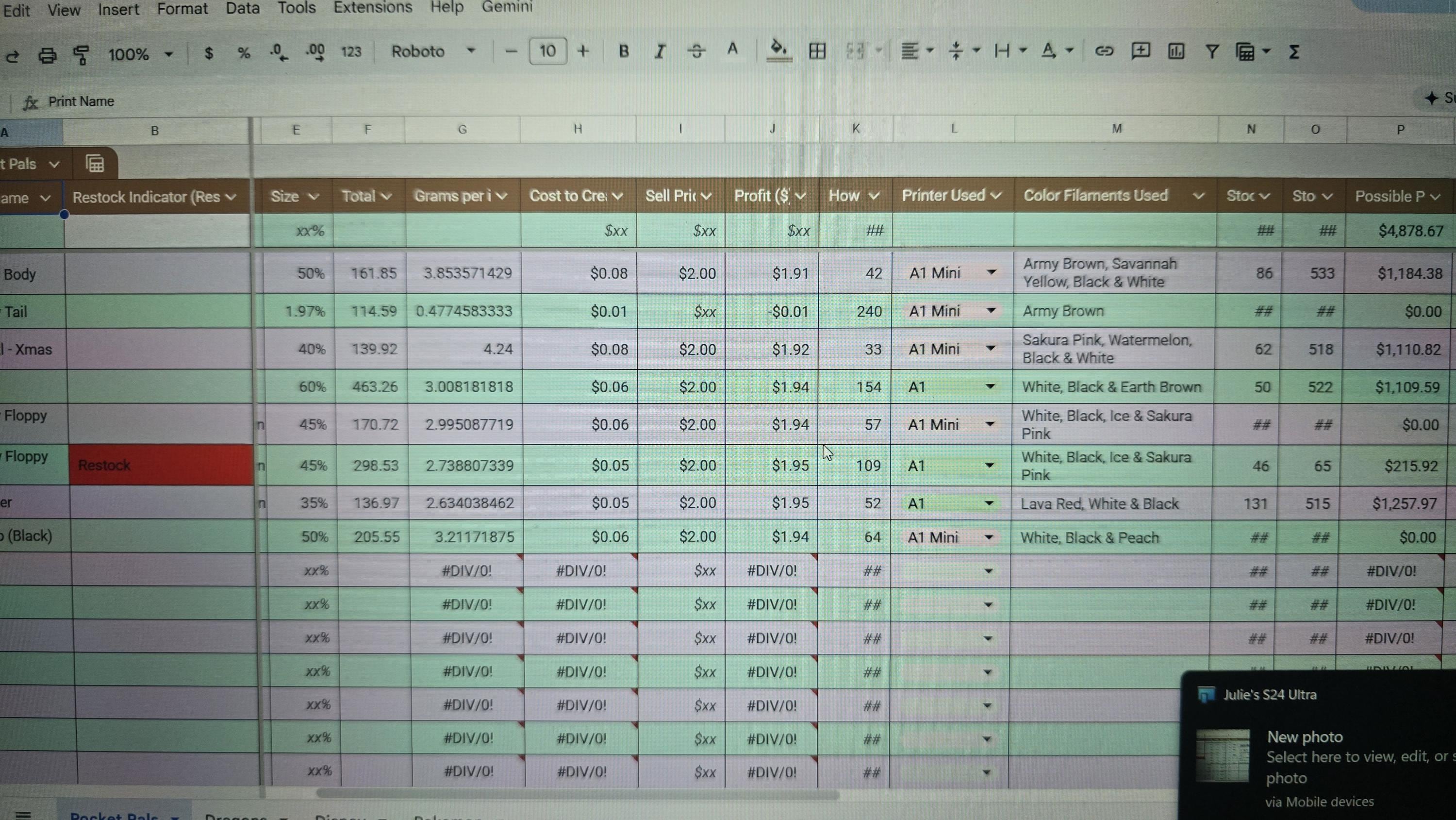 3D Print Cost Calculator and Tracker Excel - Filament Profit and Loss ...