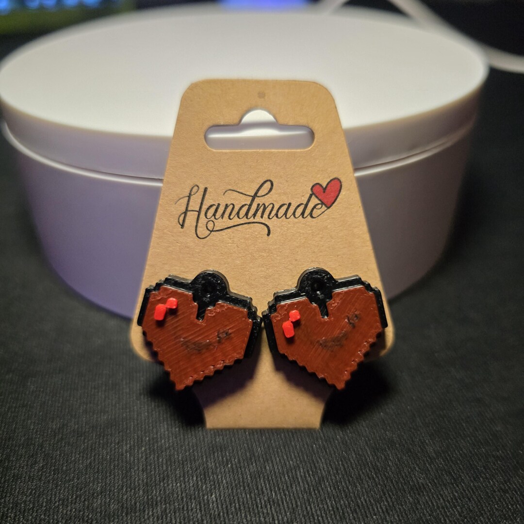 3D Printed Pixel 8-bit Heart Stud Earrings Retro Gamer Jewelry - Etsy