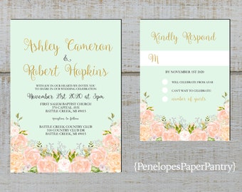 Mint green wedding invitation | Etsy