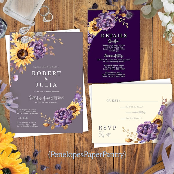 Sunflower Wedding Invitation - Etsy