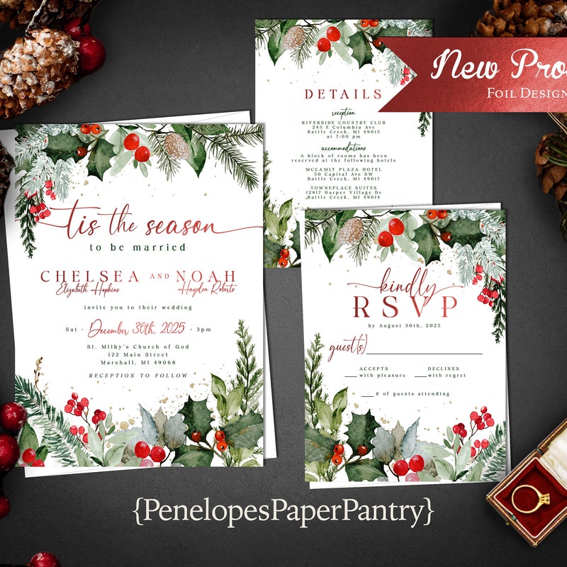 Christmas Wedding Invitations - Etsy
